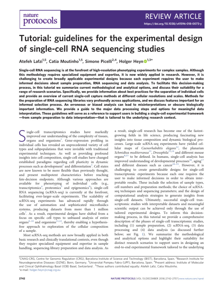 Tutorial Guidelines For The Experimental Design of Single-Cell RNA Sequencing Studies | PDF ...