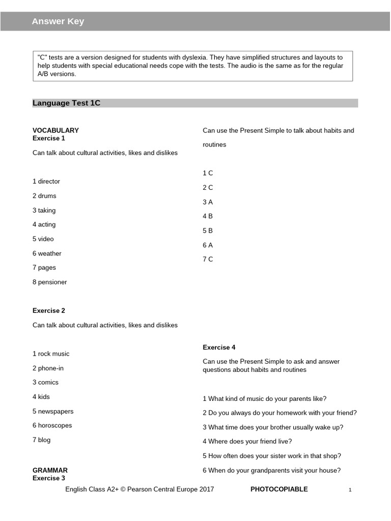 ECA2+ - Tests - Answer Key C | PDF | English Language | Linguistics