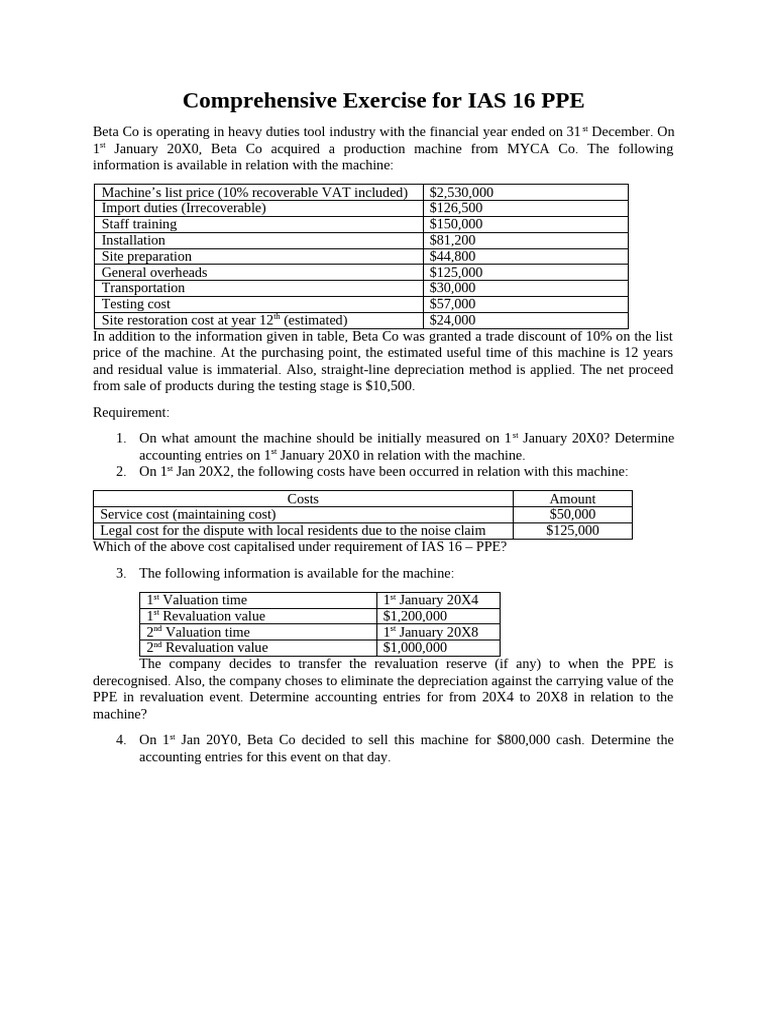 Comprehensive Exercise for IAS 16 PPE (updated) | PDF | Valuation (Finance) | Financial Economics