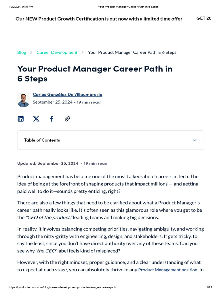 Your Product Manager Career Path in 6 Steps | PDF | Mentorship | Analytics