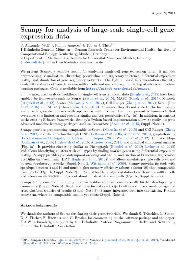 Scanpy For Analysis of Large-Scale Single-Cell Gene Expression Data | PDF | Science ...