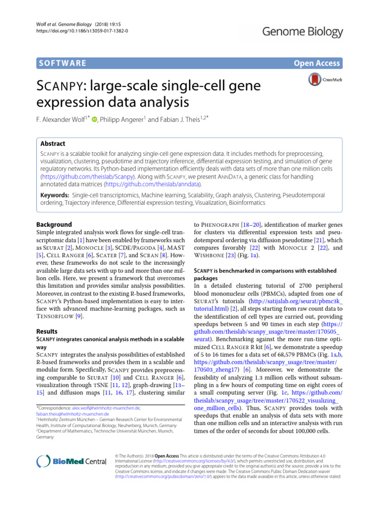 SCANPY - Large-Scale Single-Cell Gene Expression Data Analysis | PDF