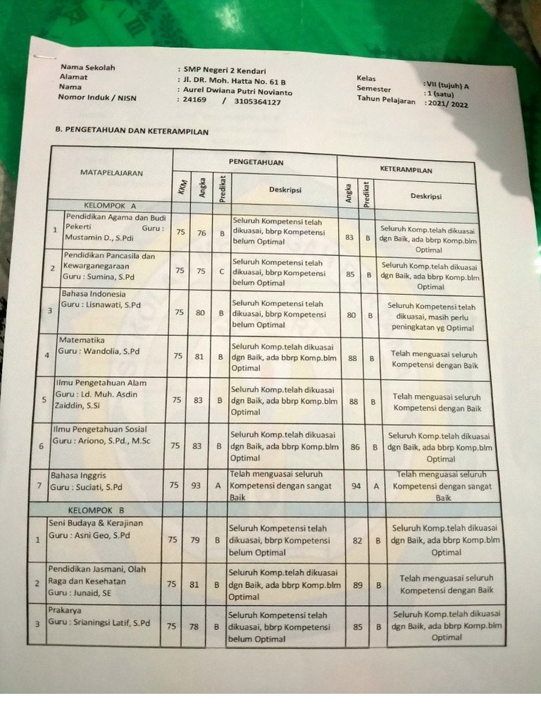 Dokumen Raport Aurel | PDF