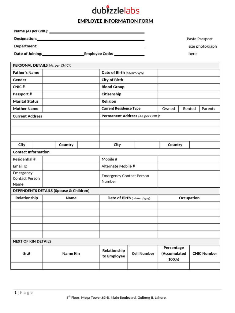 Employee Information Form Template | PDF | Employment