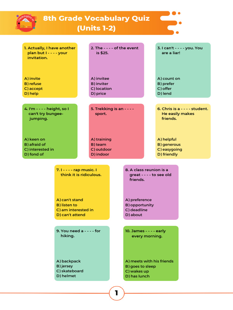 8th Grade Vocabulary Quizi | PDF
