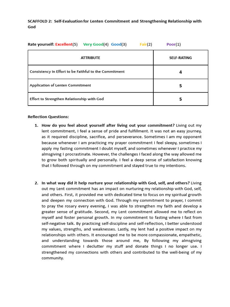 SCAFOLD 2 Self Evaluation | PDF | Lifestyle