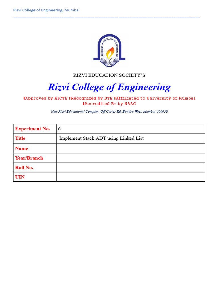 Expt 6 Ecs Implement Stack Adt Using Linked List Pdf Algorithms And Data Structures 7844