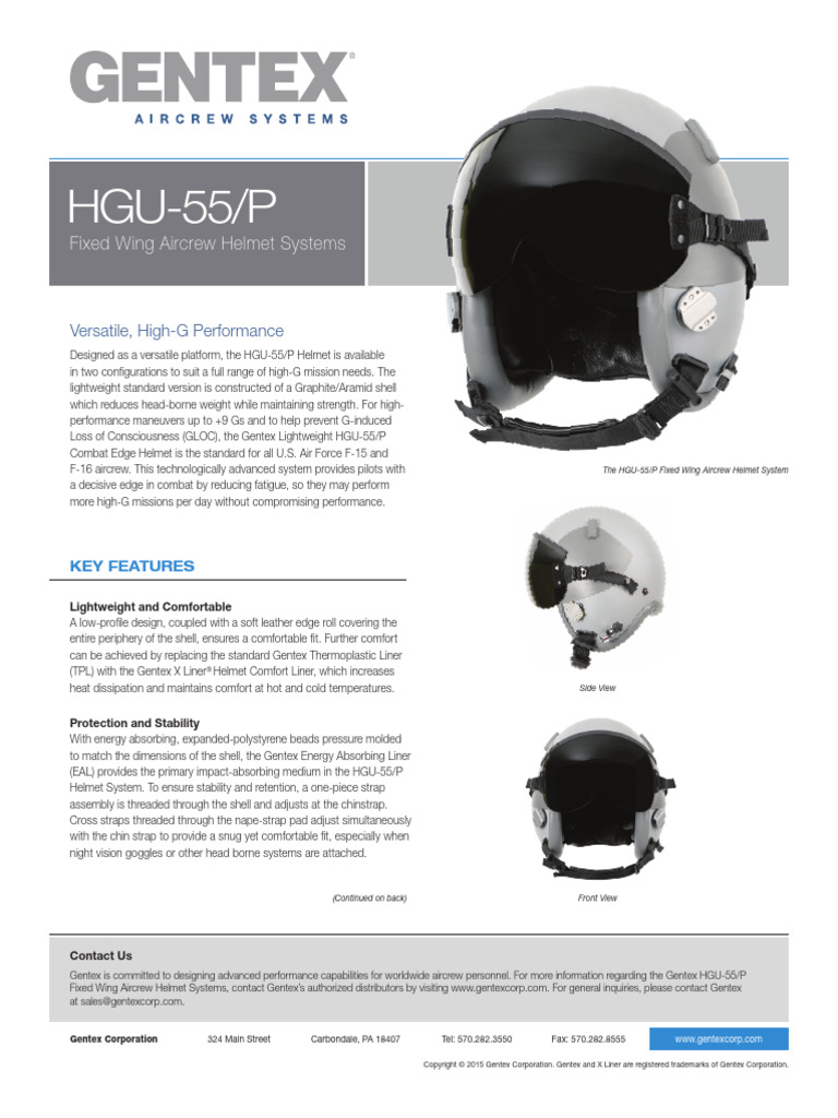 Gentex HGU55P Fixed Wing Helmet System | PDF | Business | Technology & Engineering