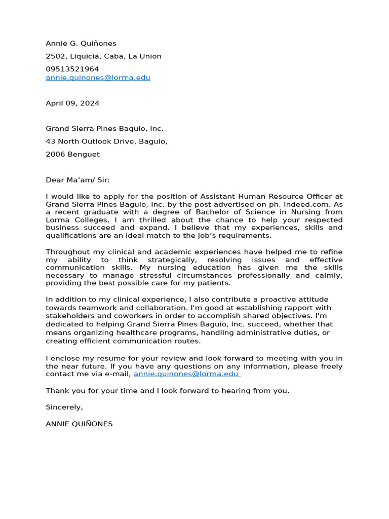 ASSESSMENT 2 Application Letter 2 | PDF