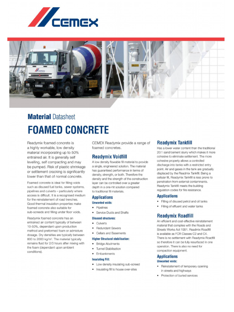 Foamed Concrete Datasheet | PDF