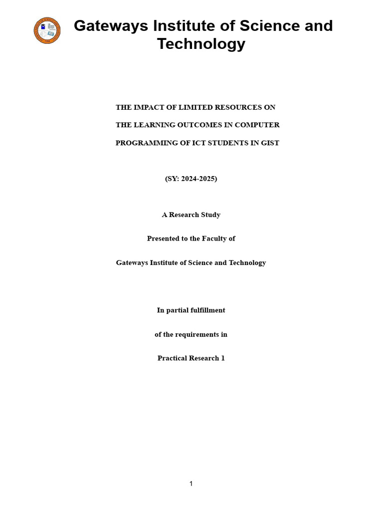 The Impact of Limited Resources On The Learning Outcomes in Computer Programming of Ict Students ...