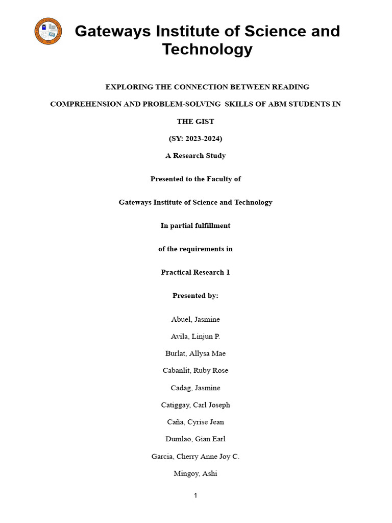 Exploring The Connection Between Reading Comprehension and Problem Solving Skills of Abm ...