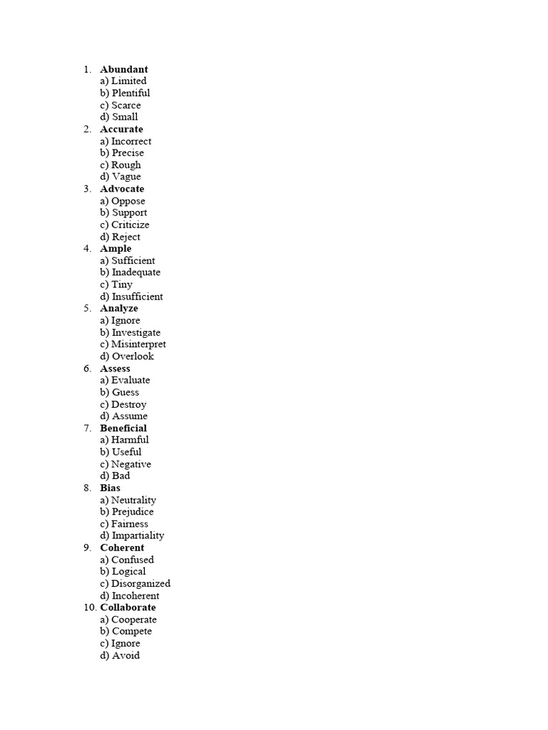 Vocab Test | PDF | Incentive