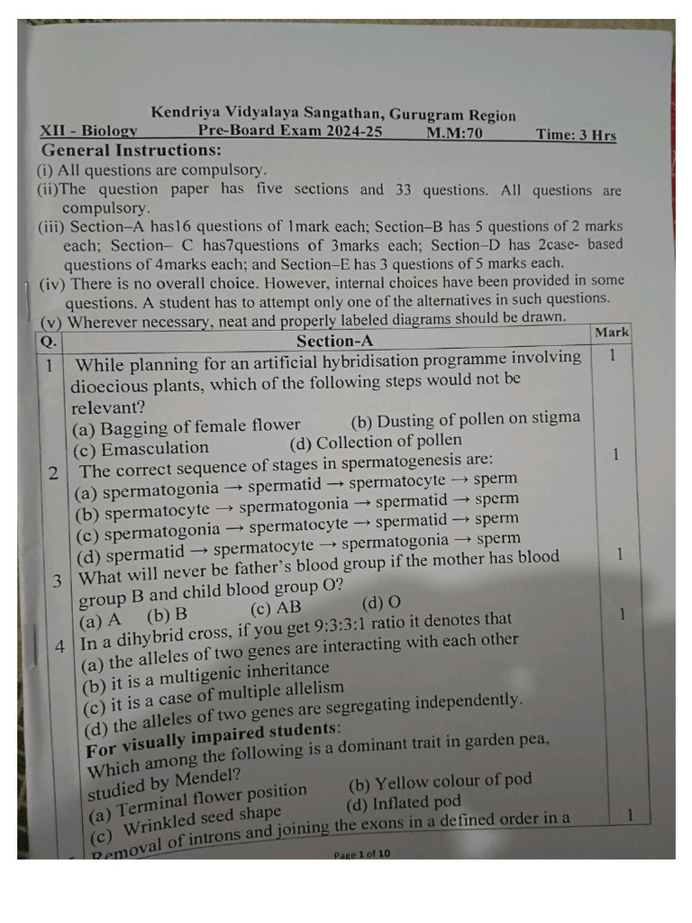 pre board 1 class 12 | PDF