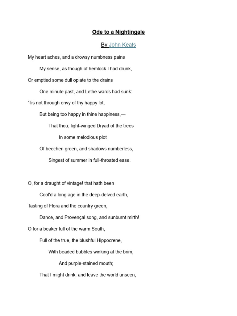 Ode To A Nightingale Notes | PDF | John Keats