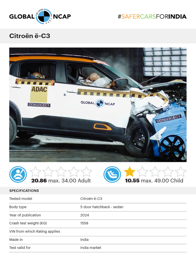 Citroen e C3 Fact+sheet 2024 | PDF | Airbag | Seat Belt