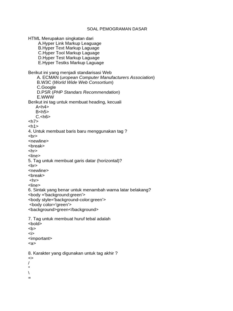 Soal Pemograman Dasar Semester 2 | PDF