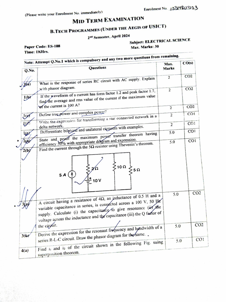 ES Previous Year Question Papers | PDF | Rectifier | Resonance