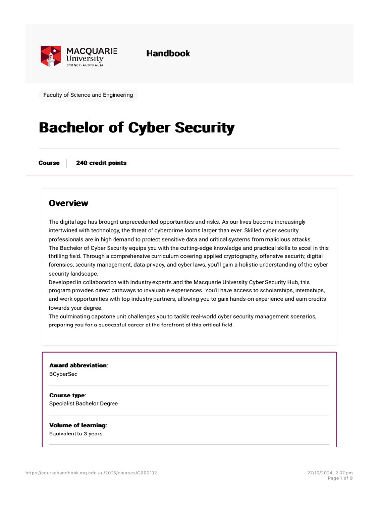 Bachelor of Cyber Security | PDF | Computer Security | Security