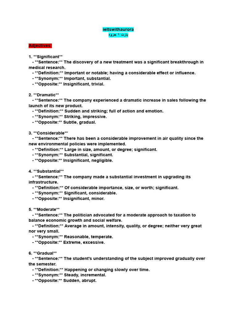 Part 1 Task 1 Vocab@ieltswithaurora | PDF | Economies