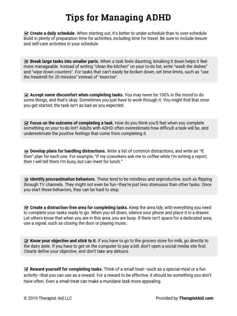 Tips for Managing ADHD | PDF | Psychology | Psychological Concepts