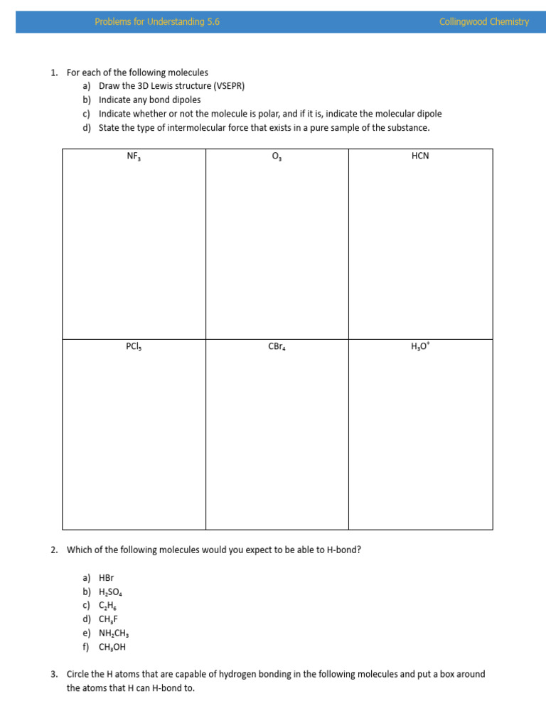 5.6 Problems For Understanding - Intermolecular Forces - Google Docs | PDF 5.6 Problems For Understanding - Intermolecular Forces - Google Docs | PDF