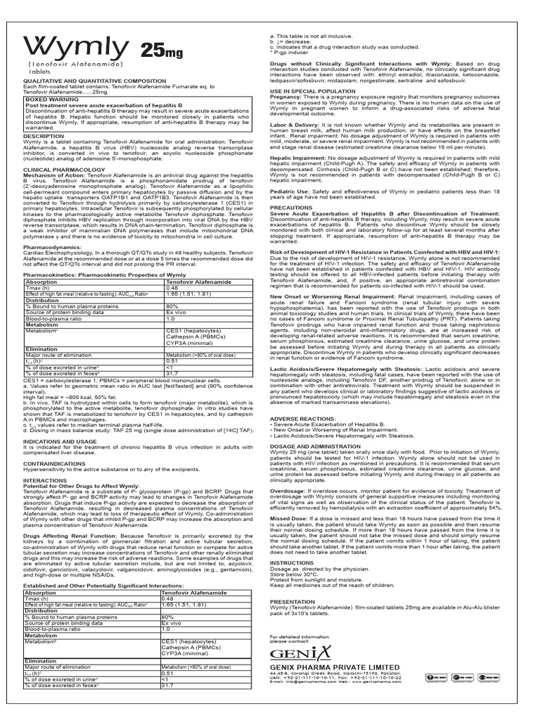 Wymly - Tenofovir Alafenamide Hemifumarate | PDF | Hepatitis B | Hepatitis