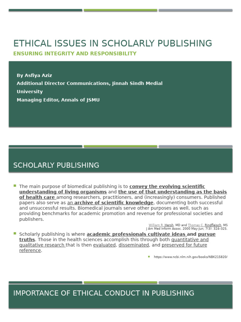 Ethical Issues in Scholarly Publishing | PDF | Plagiarism | Academic ...