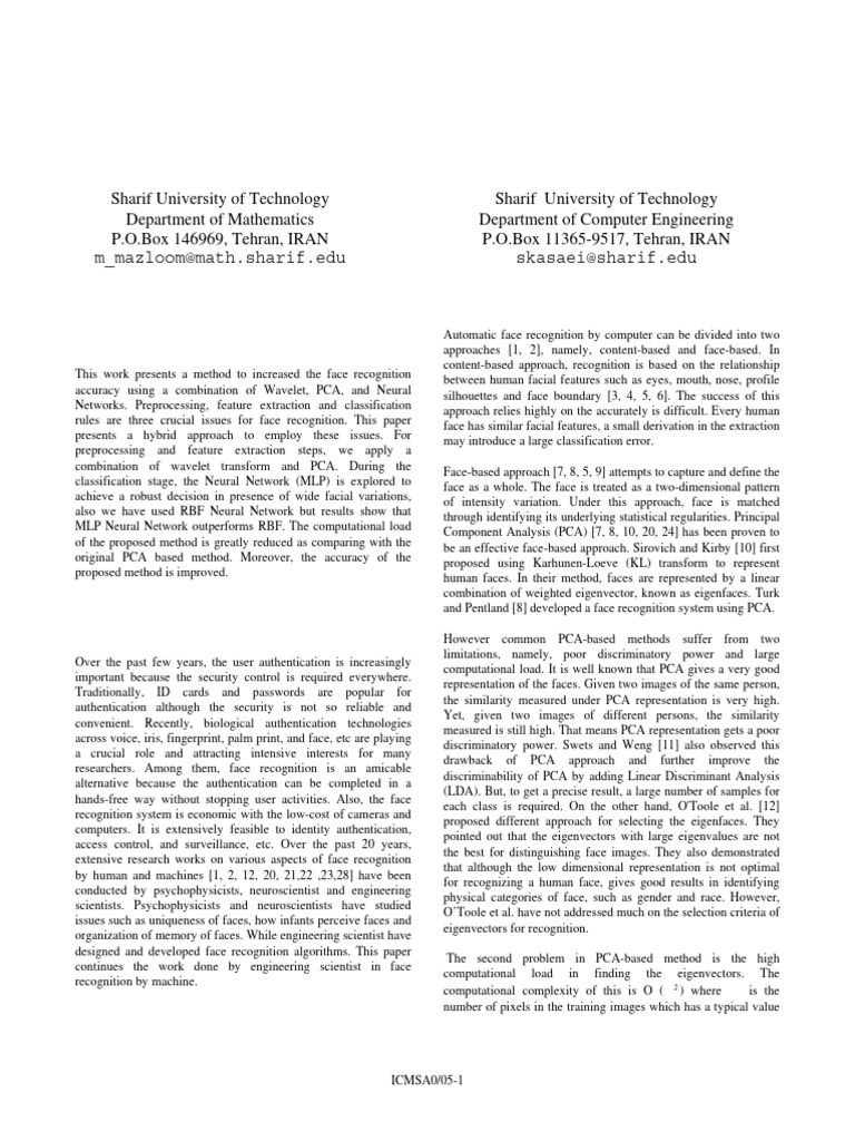 Face Recognition Using Wavelet PCA and N | PDF | Eigenvalues And Eigenvectors | Matrix (Mathematics)