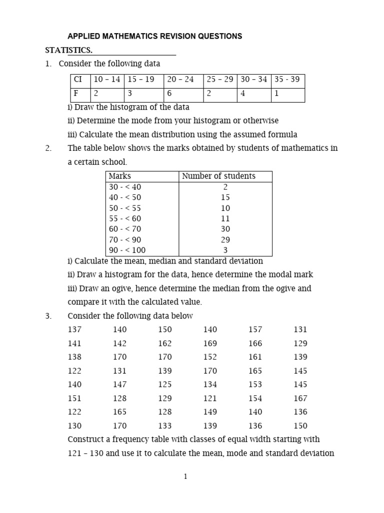 s.6 Applied Mathematics Revision Qns | PDF | Probability Distribution | Random Variable