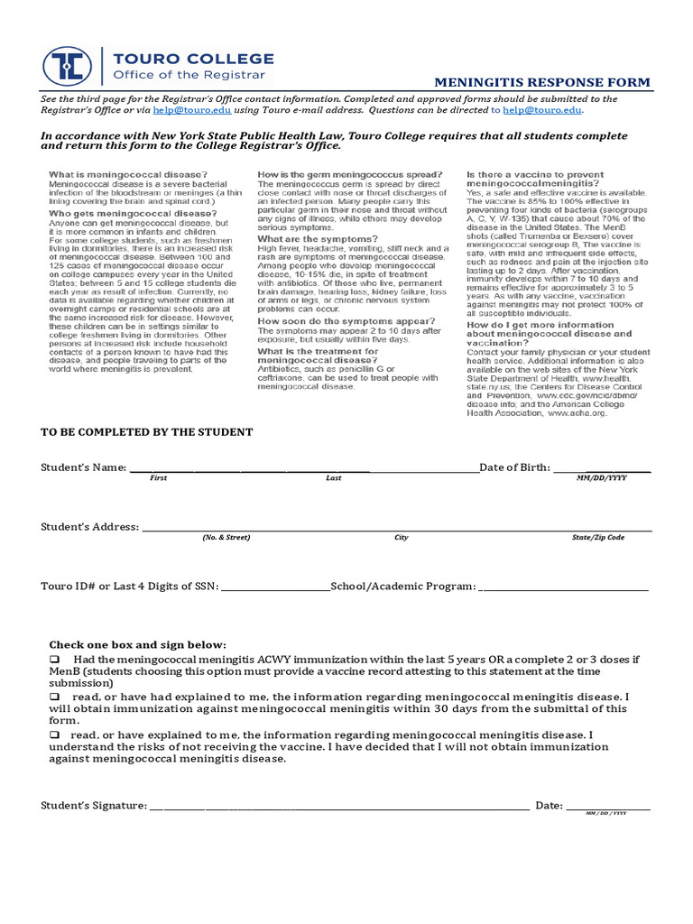 Meningitis Response Form - Updated July 2020 | PDF | Meningitis ...
