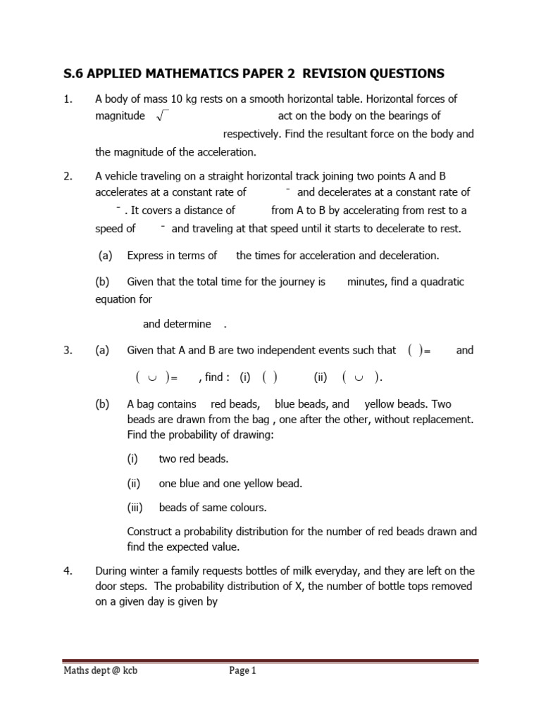 S.6 Applied Mathematics Paper 2 Q&A | PDF | Acceleration | Speed