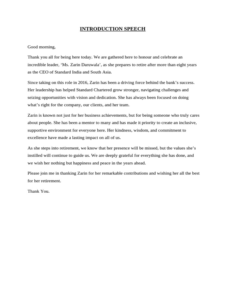 Introduction Speech | PDF