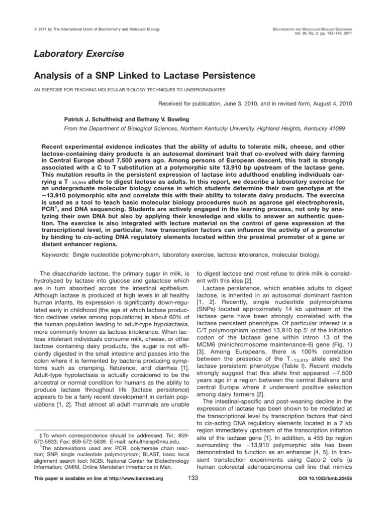 Biochem Molecular Bio Educ - 2011 - Schultheis - Analysis of A SNP ...