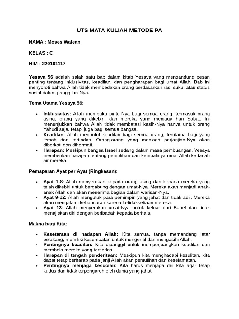 UTS Metode PA Moses Walean | PDF