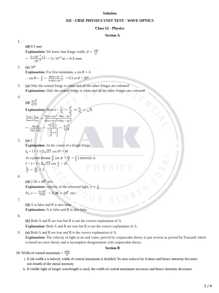 CBSE Class 12 Physics: Wave Optics | PDF | Diffraction | Wavelength