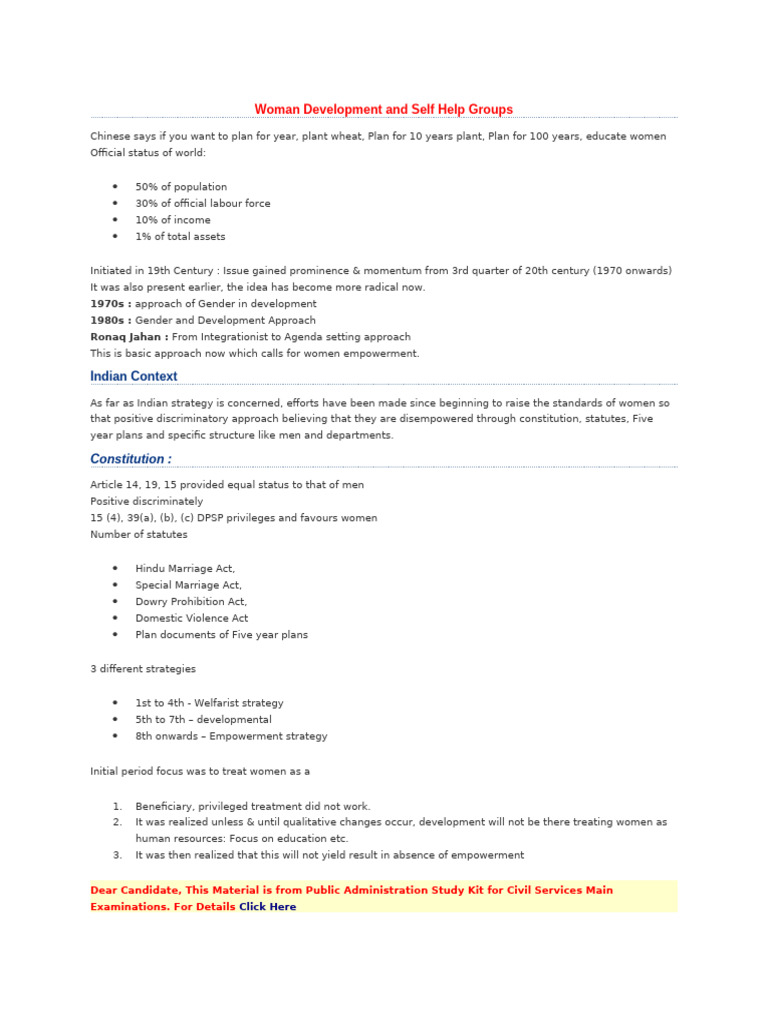 Woman Development and Self Help Groups | PDF | Empowerment | Employment