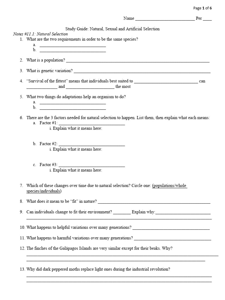 Study Guide Natural Sexual Artificial Selection | PDF | Natural Selection | Sexual Selection