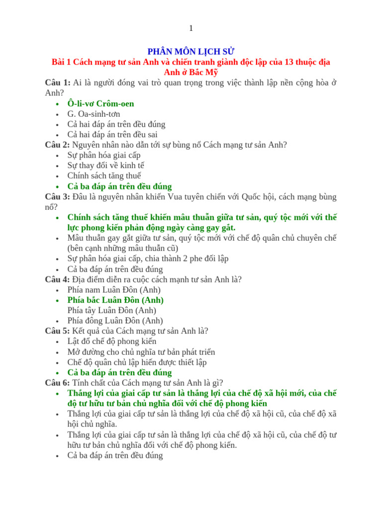 Trắc Nghiệm Sử 8 - KNTT | PDF