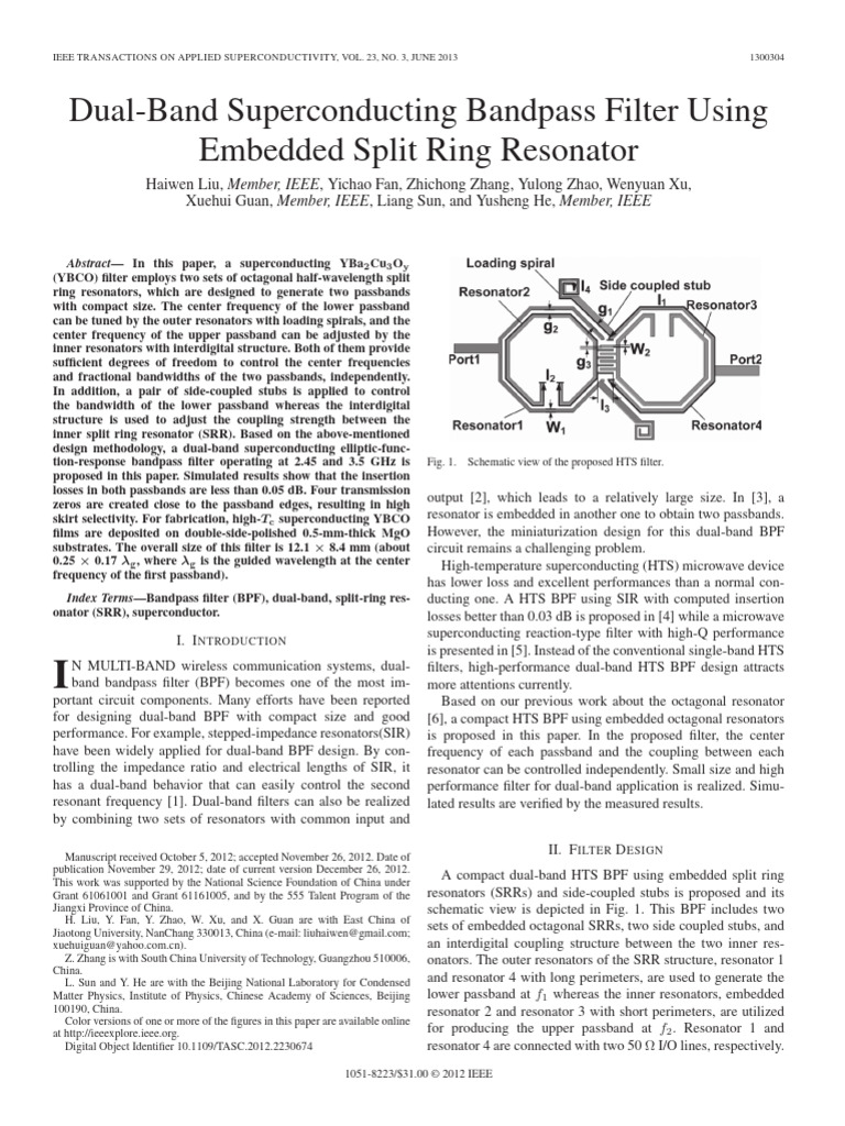 Dual-Band Superconducting Bandpass Filter Using Embedded Split Ring ...