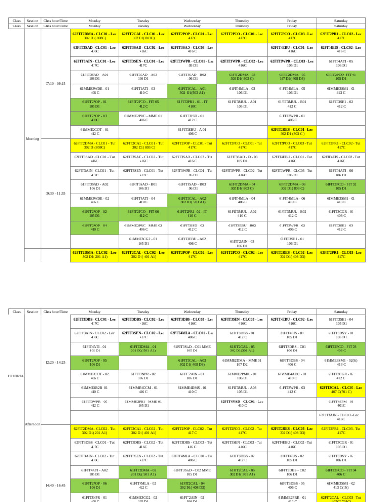 FIT Time Table Fall 2024 Hệ Thống 1.2 Sv Dai Tra Vuot | PDF