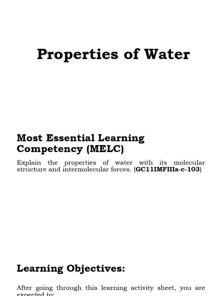 GC2 - Quarter 1 - Lesson 1DProperties of Water | PDF | Properties Of ...