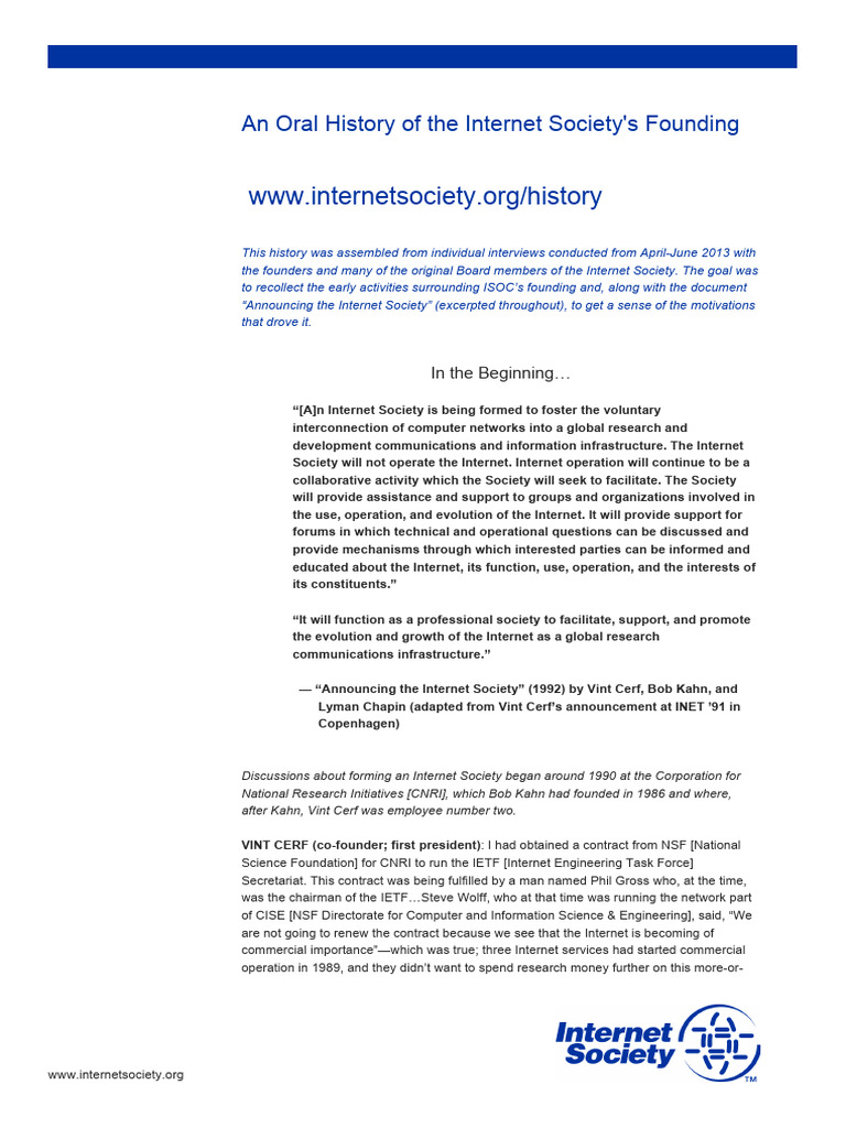 Founding the Internet Society | PDF | Internet