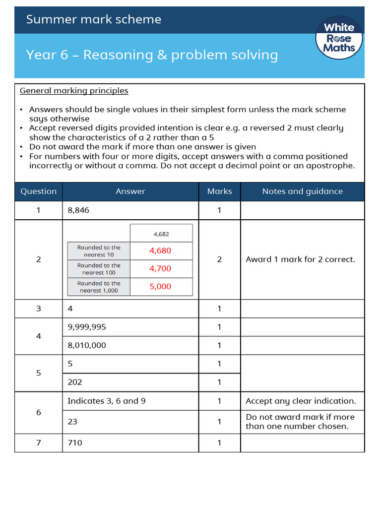 Y6 Summer Reasoning and Problem Solving | PDF