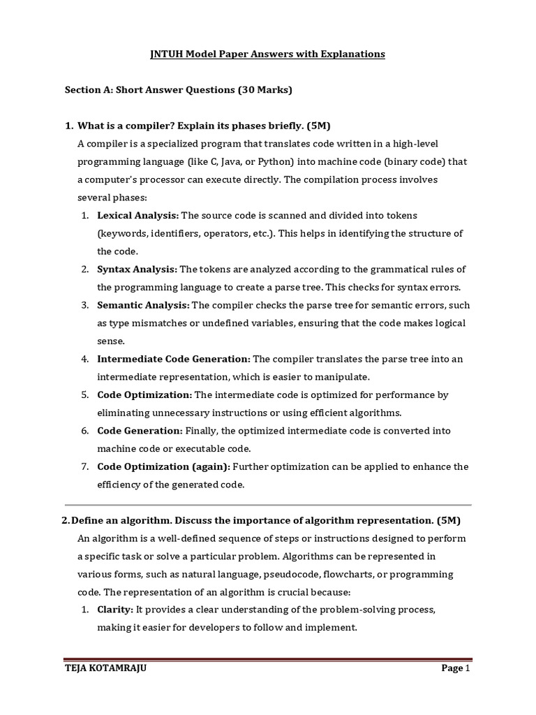 JNTUH Model Paper: Compiler & C Programming | PDF | Algorithms | Parsing