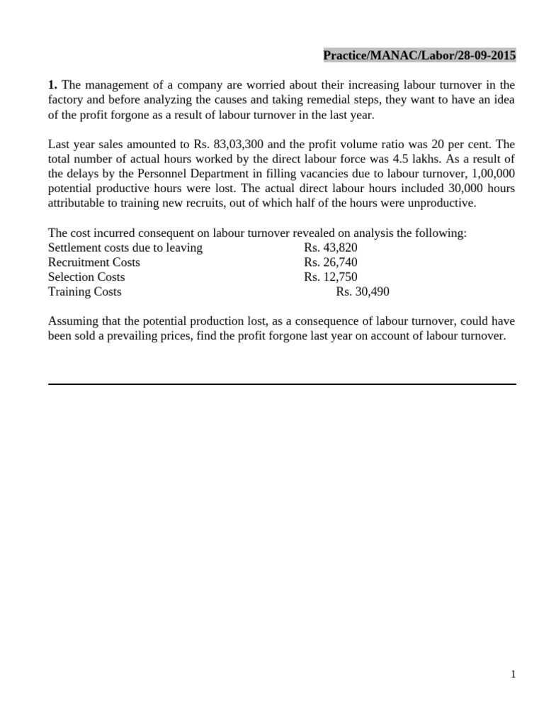 Practice Questions - Labor Cost Control | PDF