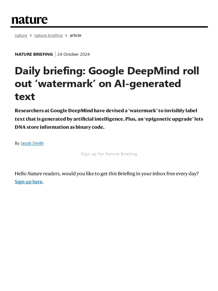Daily Briefing - Google DeepMind Roll Out Watermark' On AI-generated Text | PDF | Dna | Dna ...