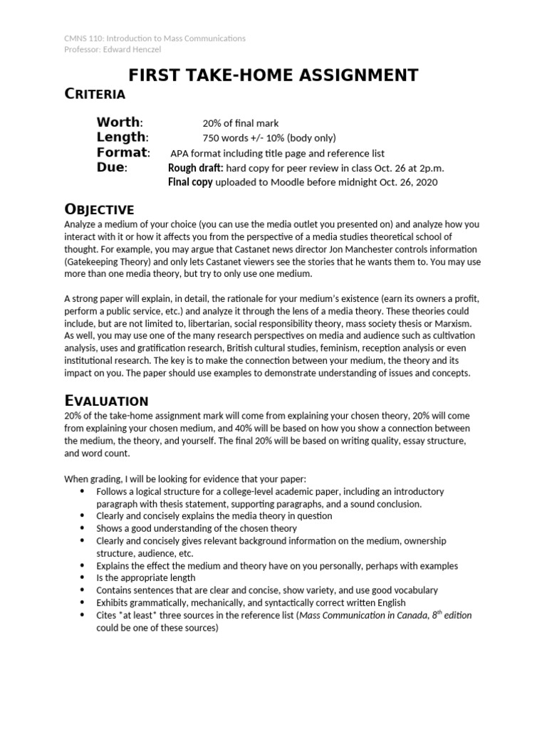 First_Take_Home_ASSIGNMENT_FALL2020 | PDF | Theory | Thesis