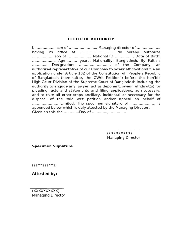 LETTER OF AUTHORITY | PDF