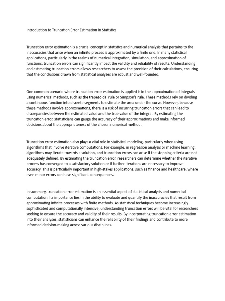 Introduction To Truncation Error Estimation In Statistics Pdf Statistics Numerical Analysis